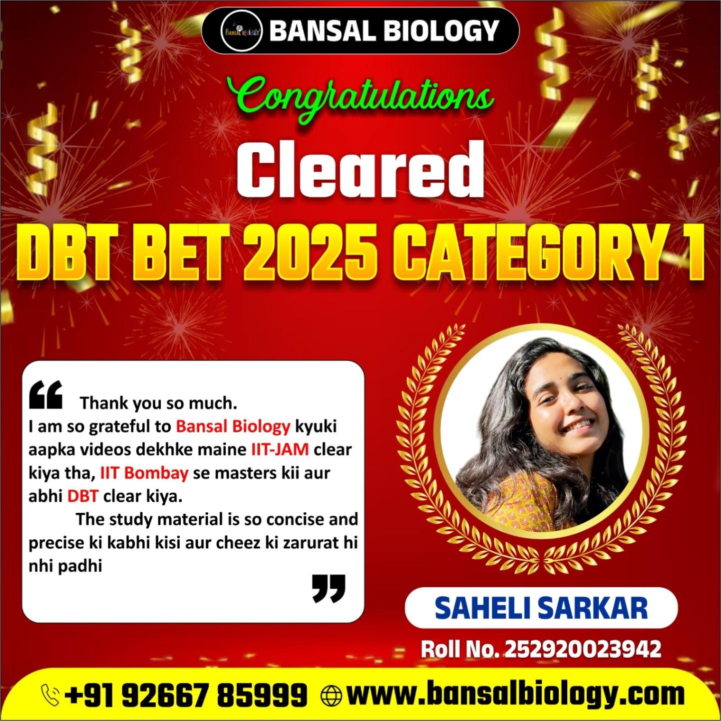 DBT BET JRF - Bansal Biology